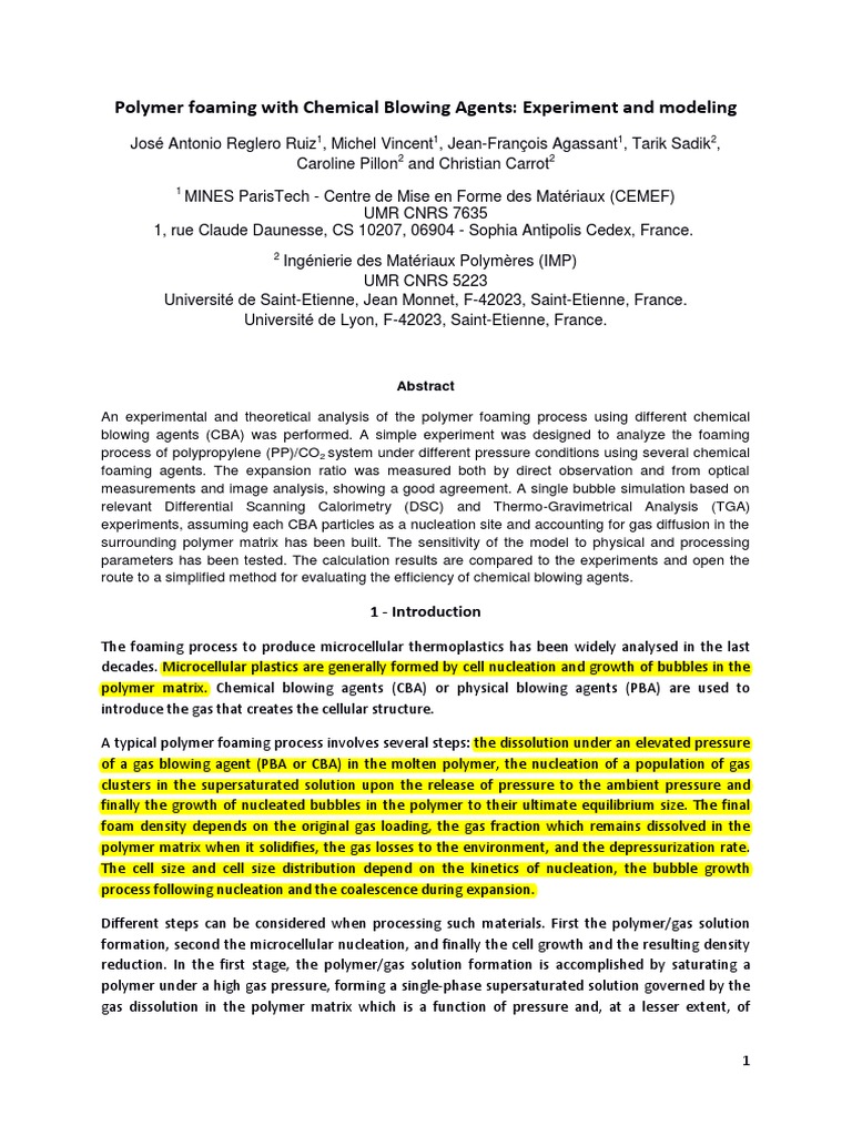 Polymer Foaming With Chemical Blowing Agent Experimental and Modelling ...