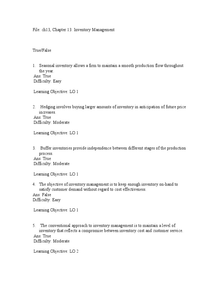 Multiple Choice Problem Ch13 | PDF | Inventory | Demand