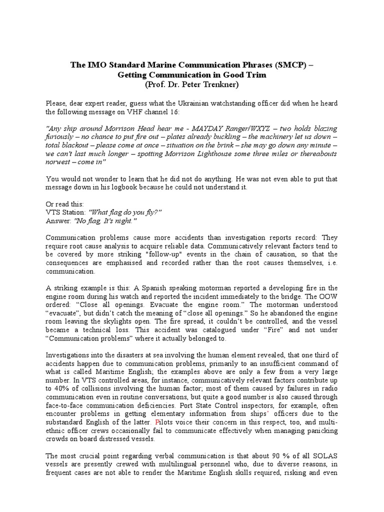 IMO Standard Marine Communication Phrases (SMCP) - An Effective Safety ...