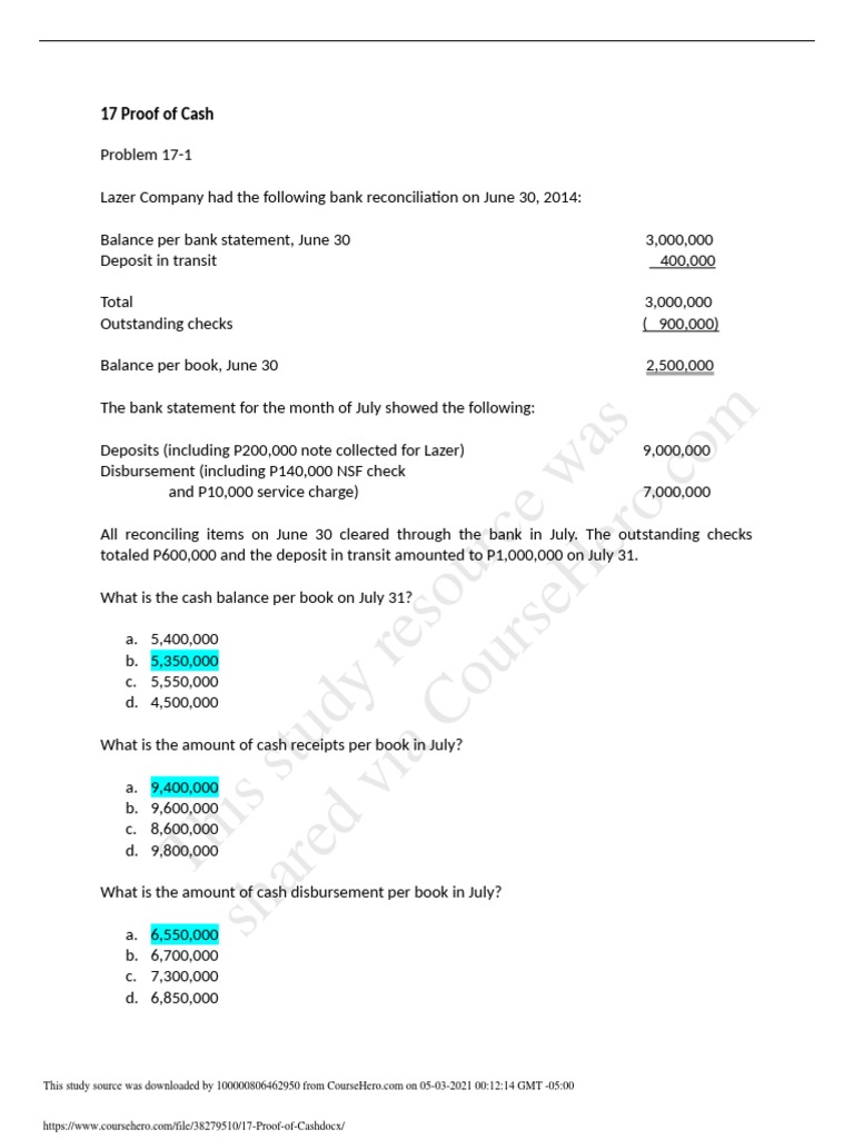 This Study Resource Was: 17 Proof of Cash | PDF | Deposit Account | Banks