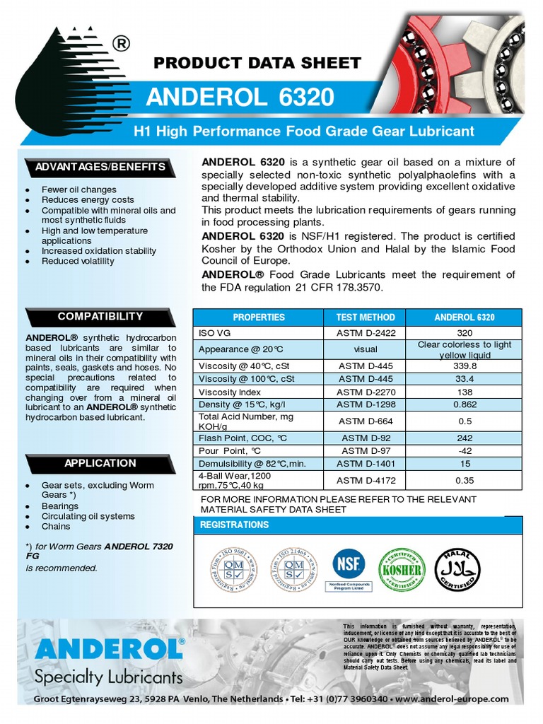ANDEROL 6320 en | PDF | Lubricant | Viscosity