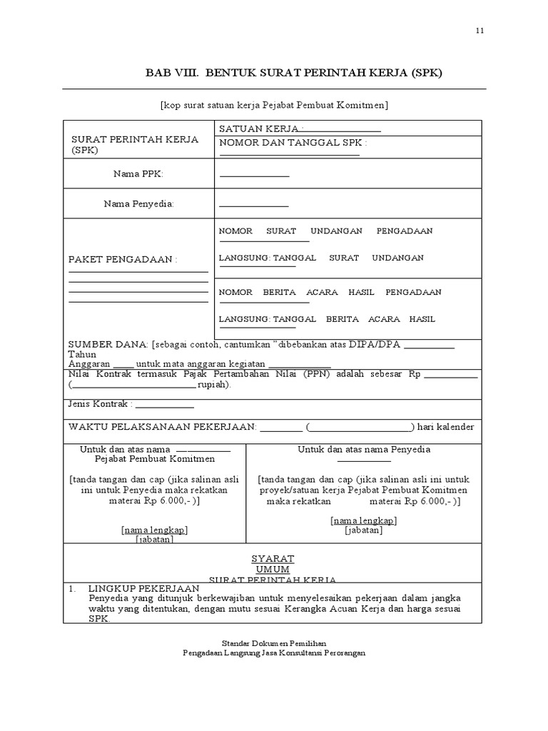 Contoh Surat Perintah Kerja (SPK) | PDF | Teknologi & Rekayasa