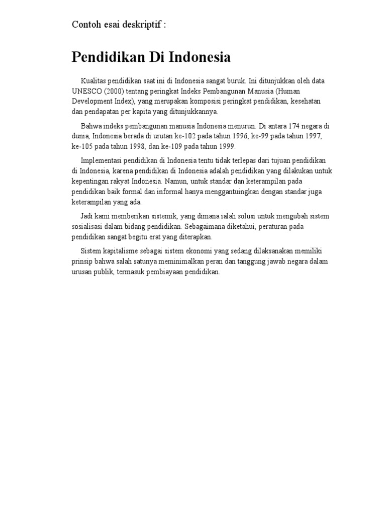 Contoh Esai Deskriptif | PDF