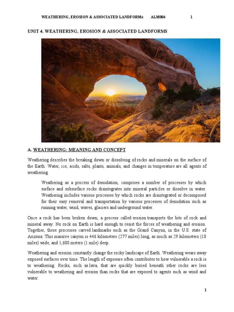Unit 4. Weathering, Erosion and Associated Landforms | PDF | Weathering ...