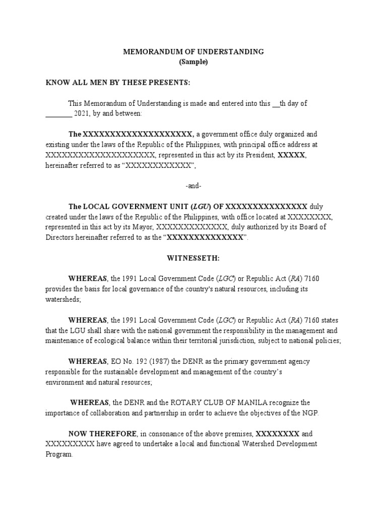 MOU Sample | PDF | Memorandum Of Understanding | Policy