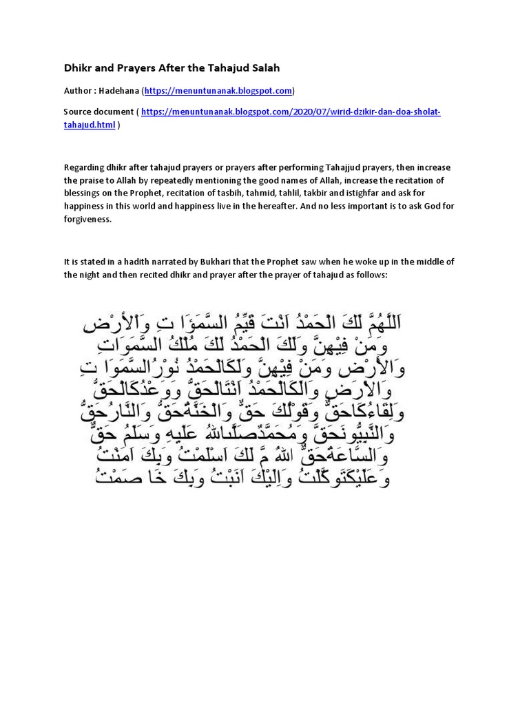 Dhikr and Prayers After The Tahajud Salah | PDF