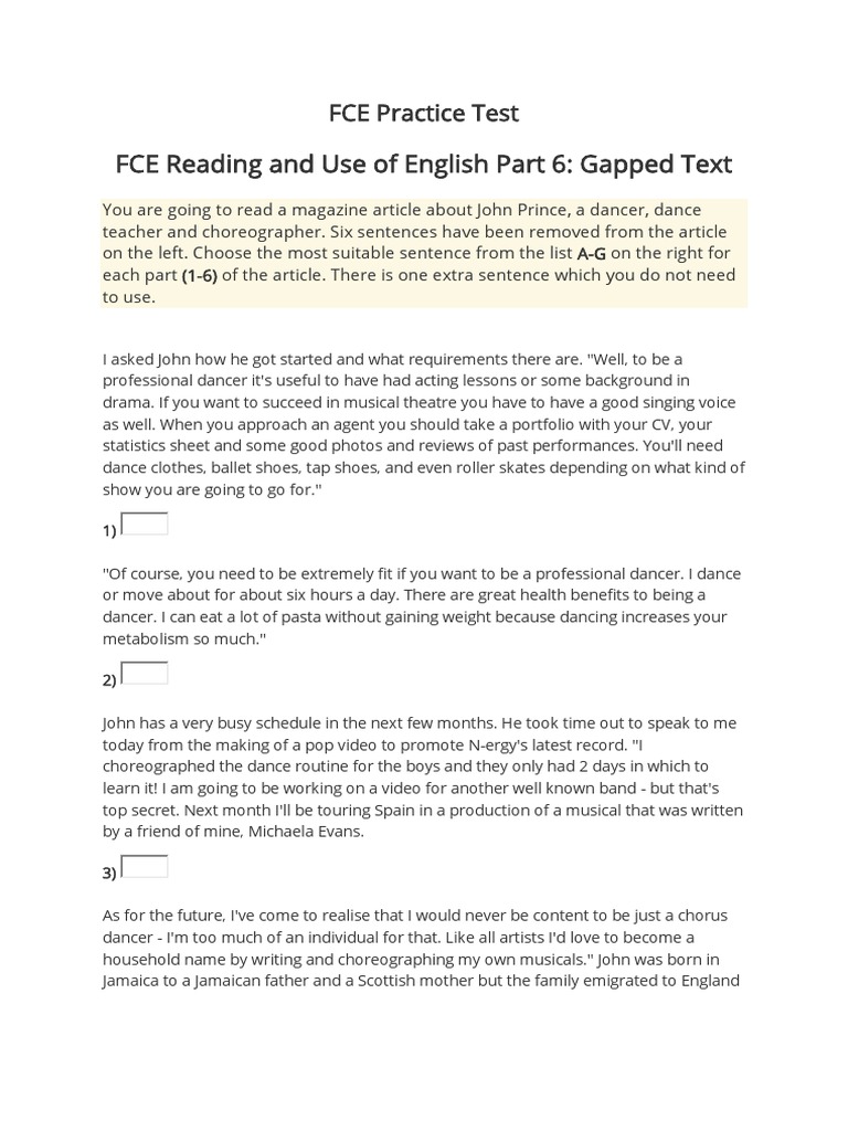 Fce Reading Part 6 | PDF | Dances | Theatre