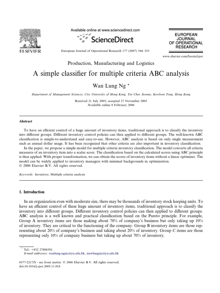 A Simple Classifier For Multiple Criteria ABC Analysis. Wan Lung NG | PDF | Mathematical ...