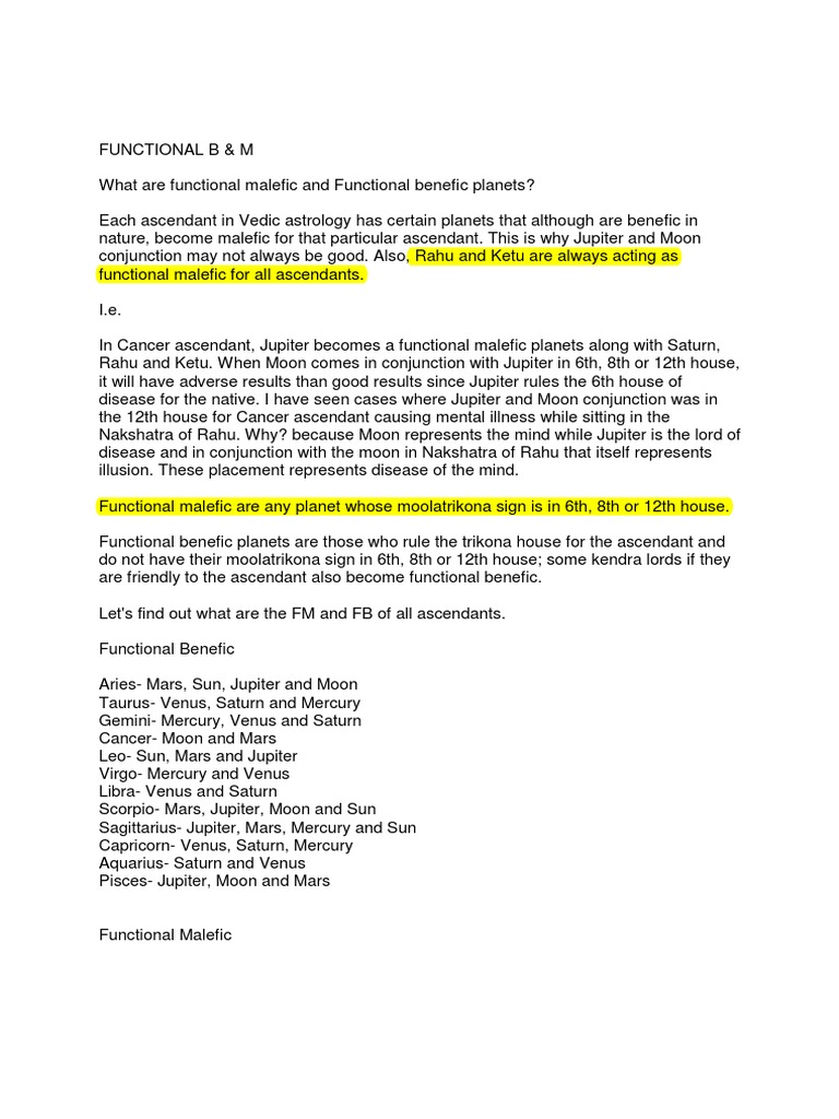 Functional Benefic and Malefic in Chart Aaaa | PDF | Planets In ...
