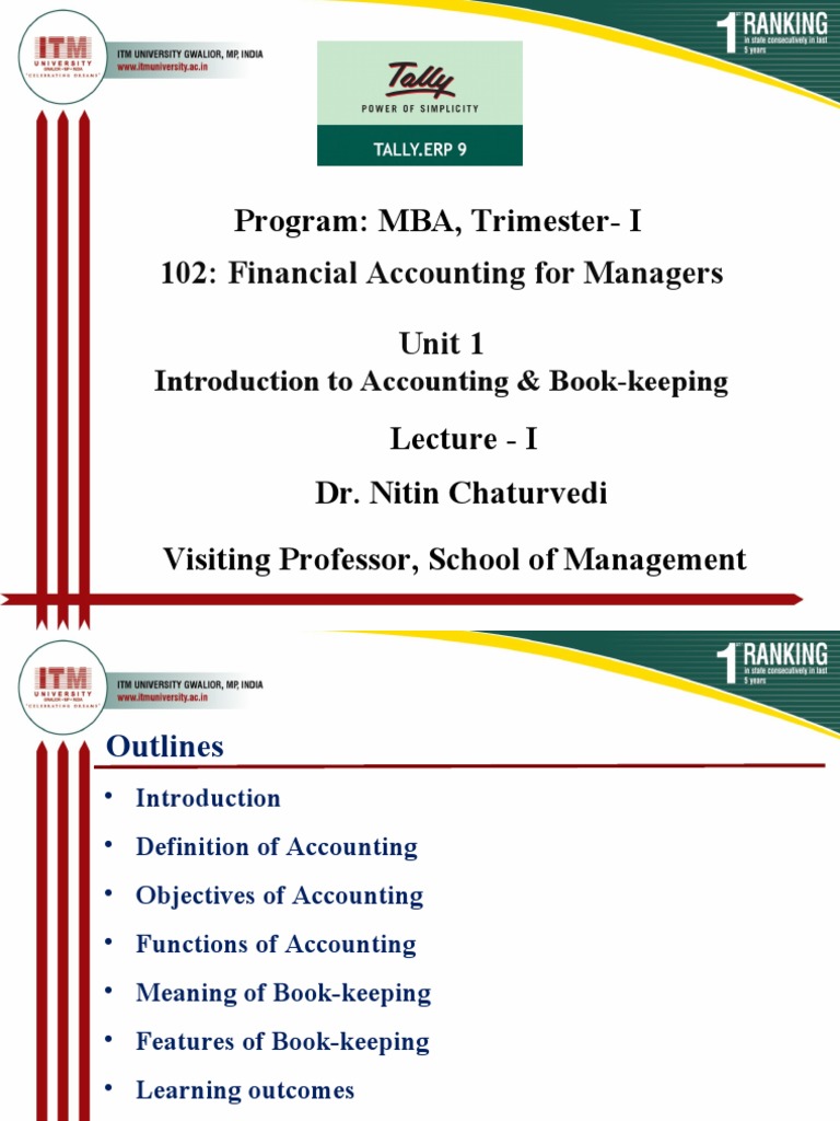 Program: MBA, Trimester-I: 102: Financial Accounting For Managers Unit ...