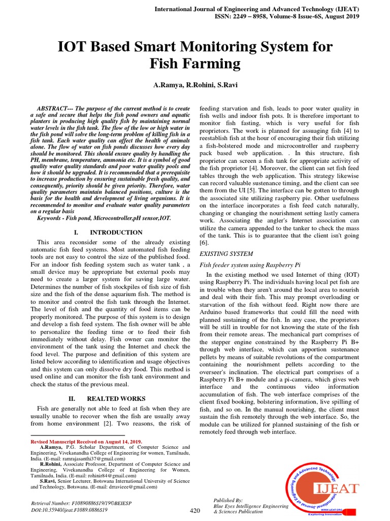 IOT Based Smart Monitoring System For Fish Farming: A.Ramya, R.Rohini ...