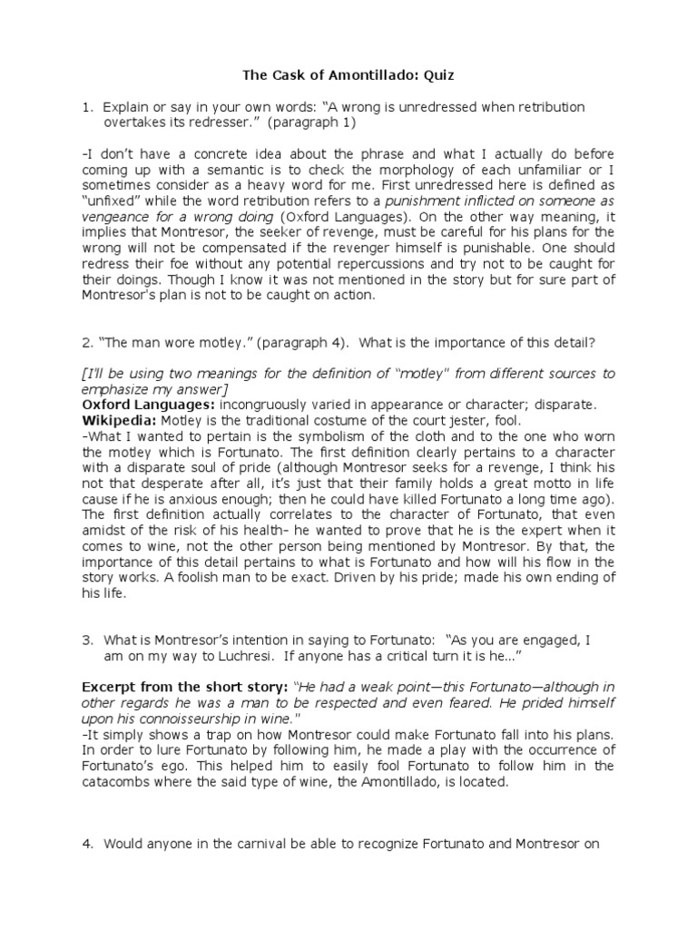 Analyzing Themes in "The Cask of Amontillado" | PDF