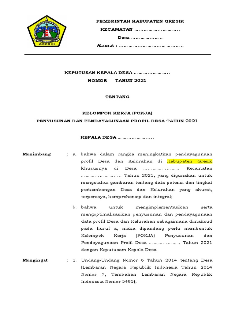 SK POKJA Profil Desa 2021 | PDF