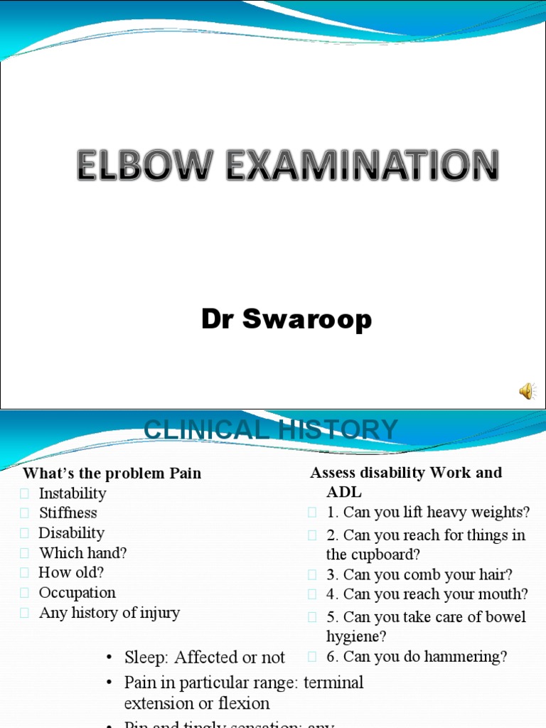 Examination of Elbow | PDF | Elbow | Anatomical Terms Of Motion