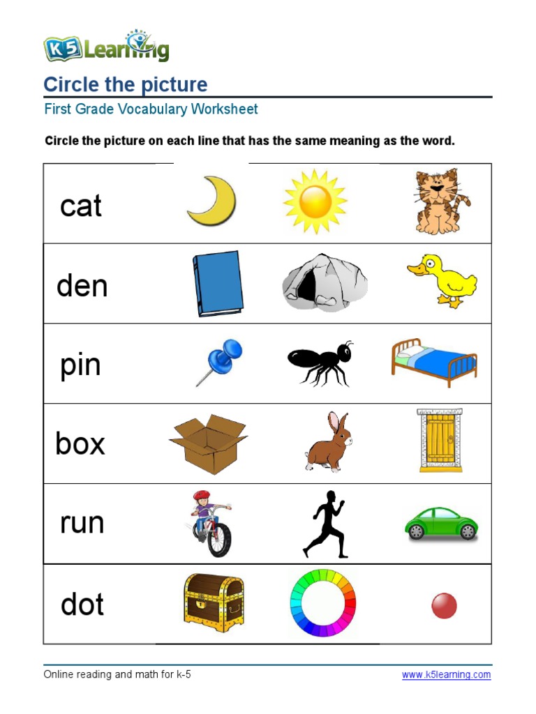 First Grade Vocabulary Picture Match | PDF | Teaching Methods & Materials