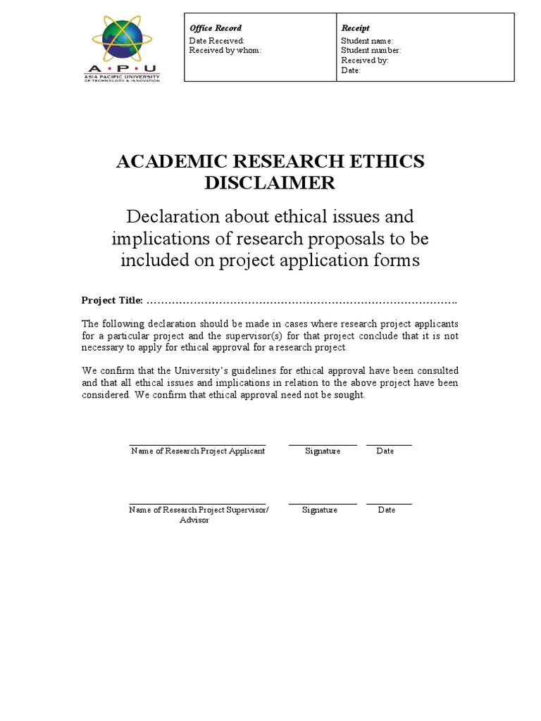 APU Ethics Disclaimer Form | PDF