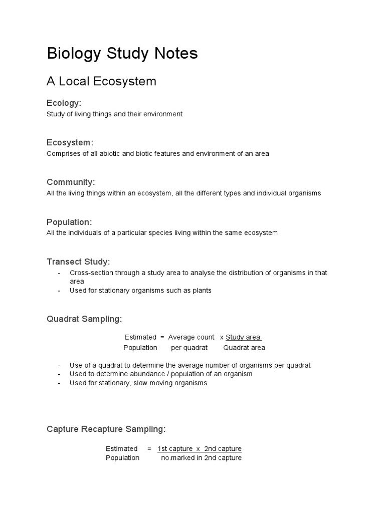 Year 11 Biology Ecosystem Notes | PDF | Cell (Biology) | Digestion