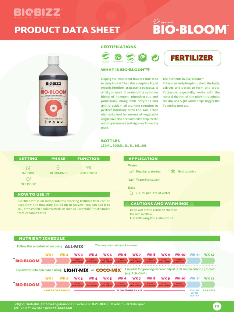 Product Data Sheet: Fertilizer | PDF | Hydroponics | Fertilizer