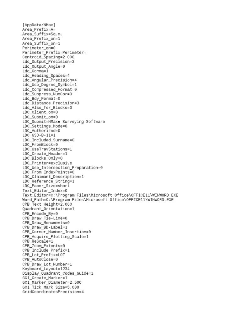 Configuration settings for an NMax surveying software application | PDF ...