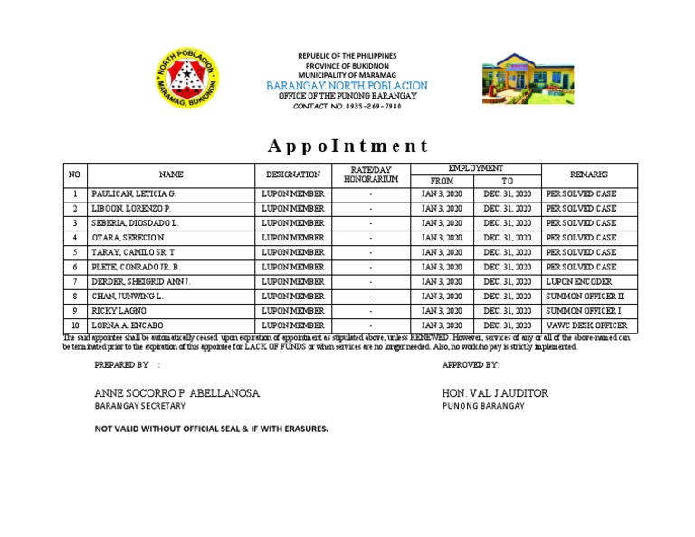 Appointment Lupon List | PDF | Government