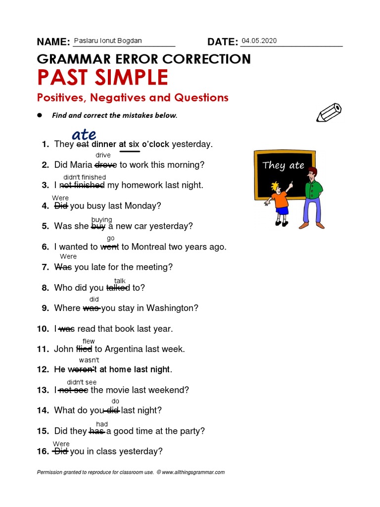 Past Simple-Grammar Error Correction | PDF