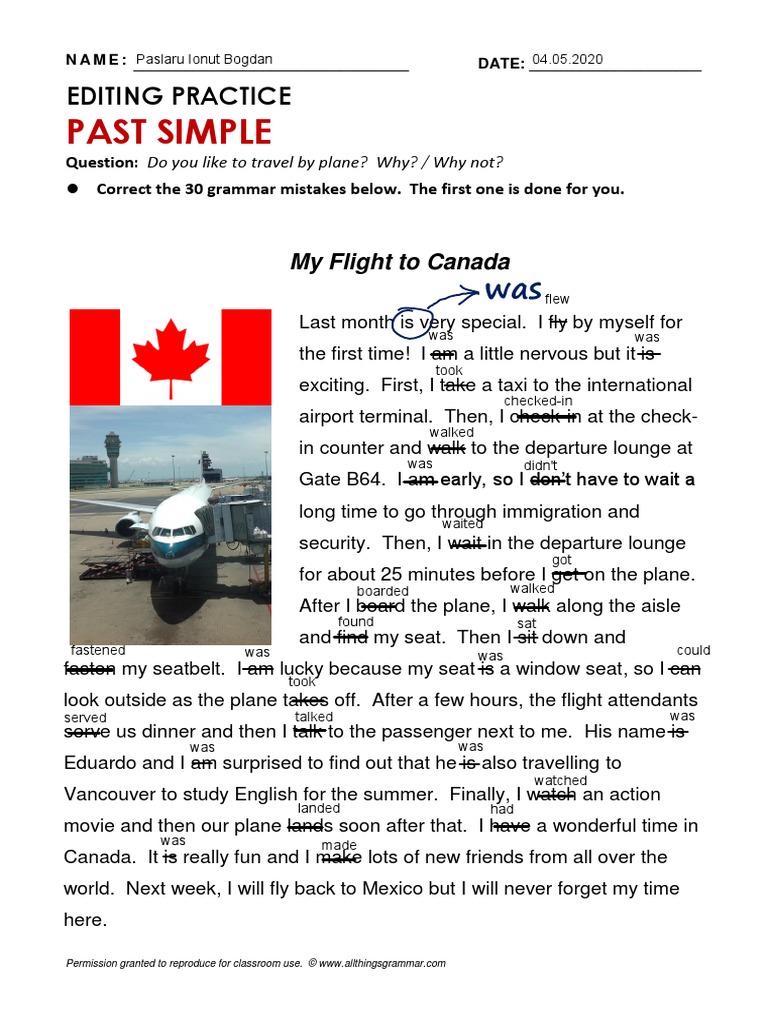 Past Simple - Editing Practice | PDF | Aviation | Transport