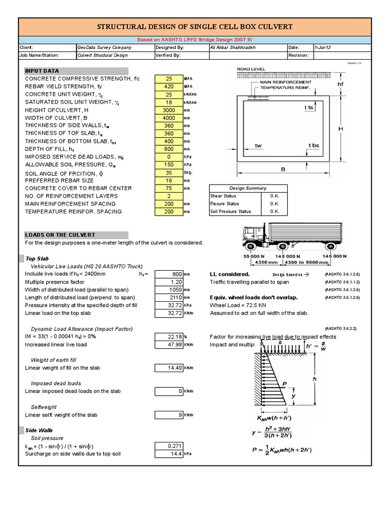Structural Design of Single Cell Box Culvert | PDF | Pascal (Unit ...