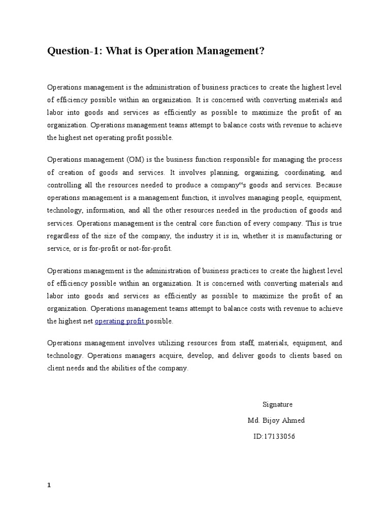 Chapter 1 Operation Management | PDF | Operations Management | Marketing