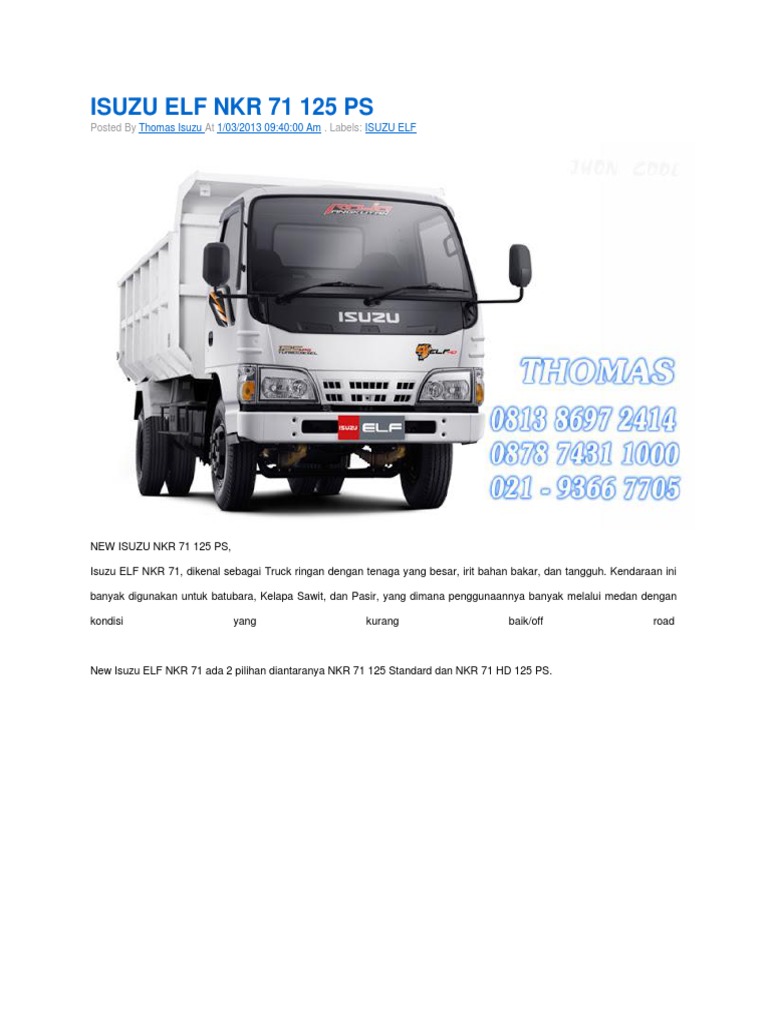 Spesifikasi Isuzu ELF NKR 71 125 PS | PDF