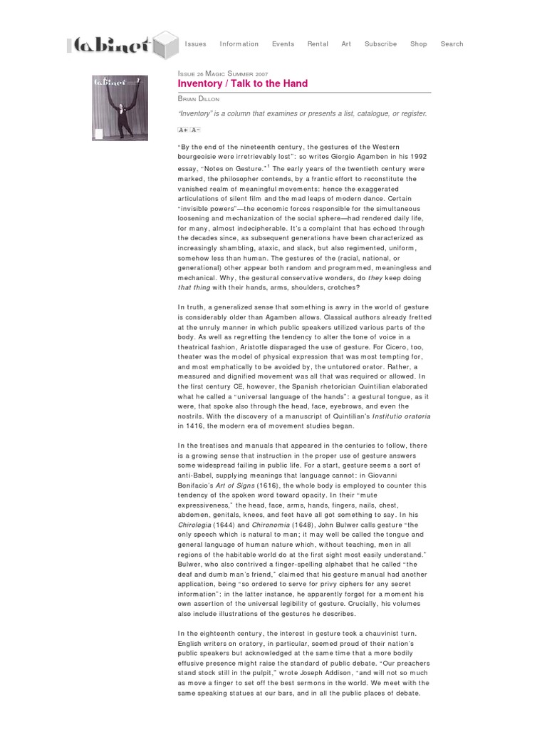 Brian Dillon - Talk To The Hand | PDF | Gesture