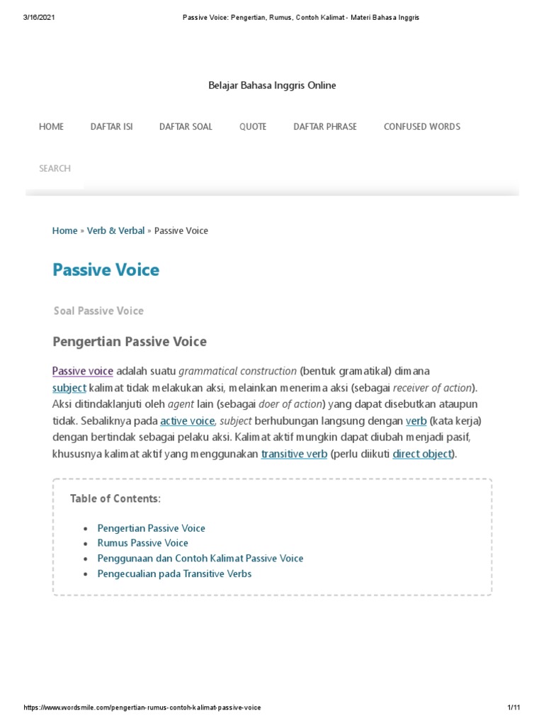 Passive Voice - Pengertian, Rumus, Contoh Kalimat - Materi Bahasa ...