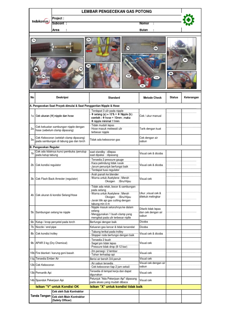 Check Sheet Equipment Gas Cutting | PDF