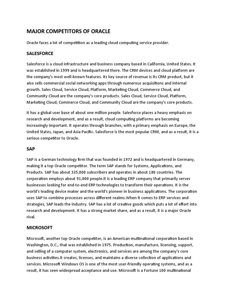 Major Competitors of Oracle | PDF | Dell | Oracle Corporation