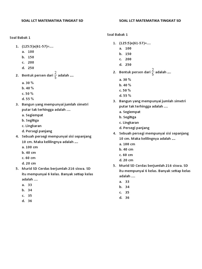 Soal LCT Matematika Tingkat SD | PDF