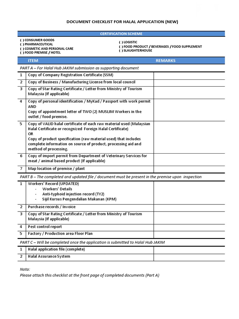 DOCUMENTS CHECKLIST FOR HALAL NEW APP (PREMISE) - Eng Edited20 | PDF
