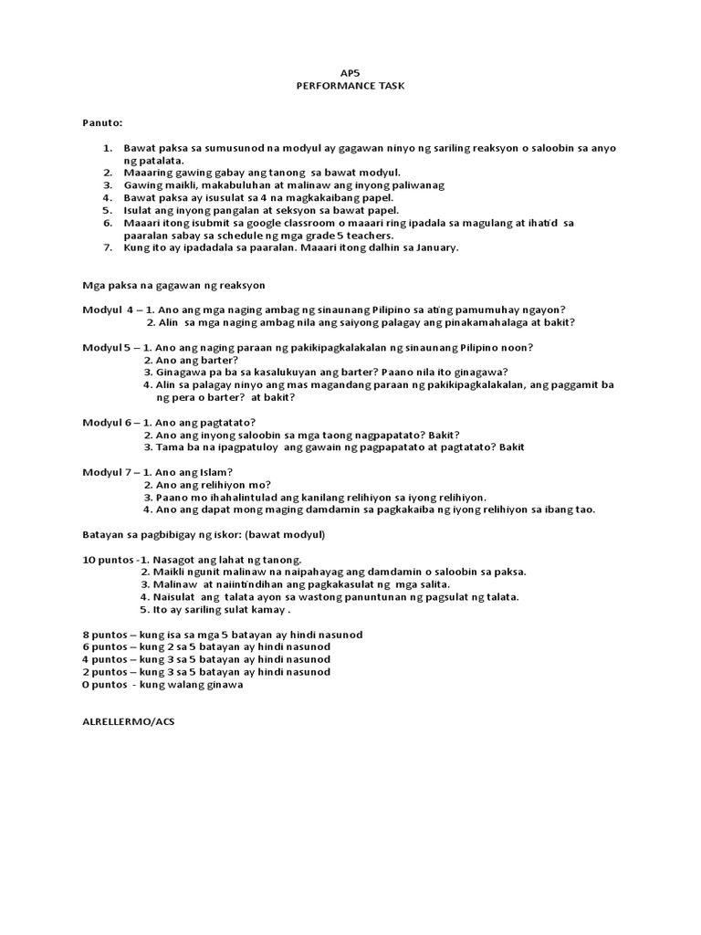 Ap5 Performance Task Q1 | PDF