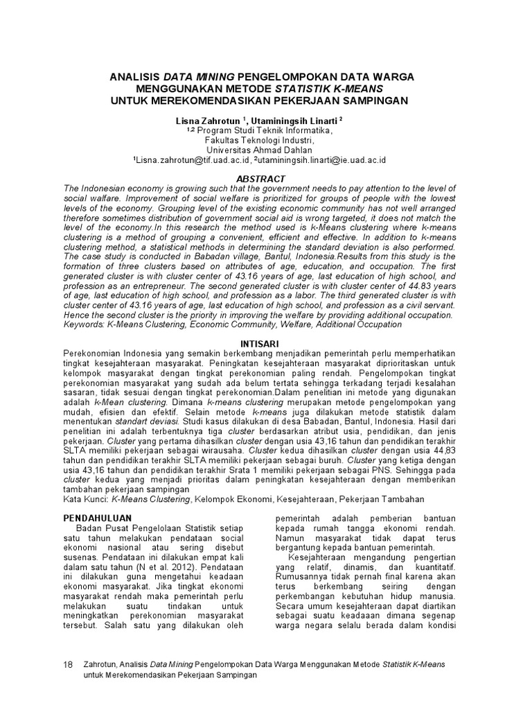 Analysis of Community Economic Level Data Clustering Using K-Means Statistical Method to ...
