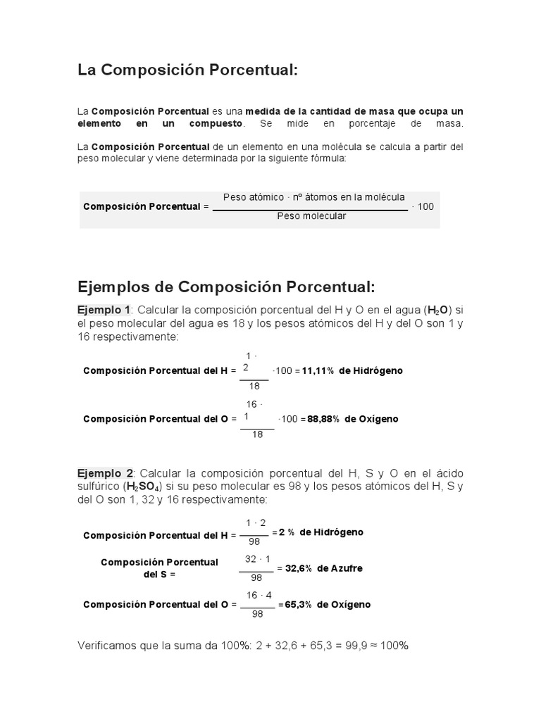 Composicion Porcentual - Quimica | PDF | Materiales | Química