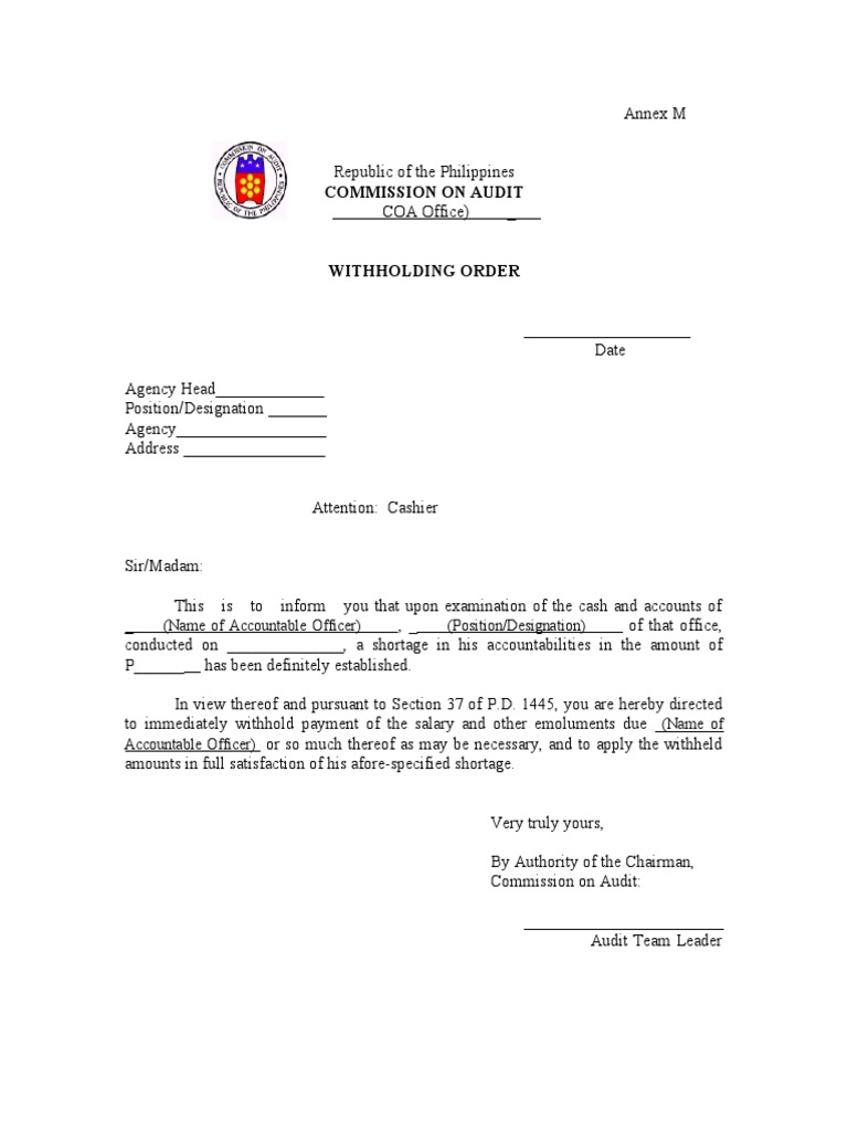 Annex M-Withholding Order | PDF