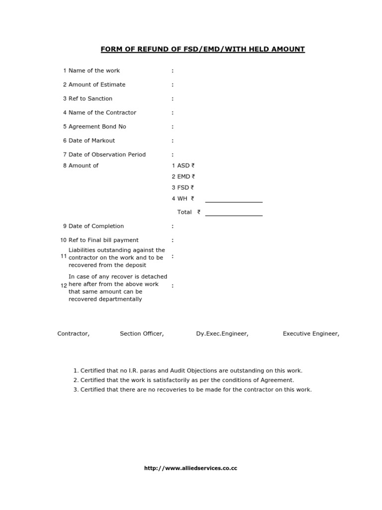 Form of Refund of Fsd/Emd/With Held Amount | PDF | Government | Economies
