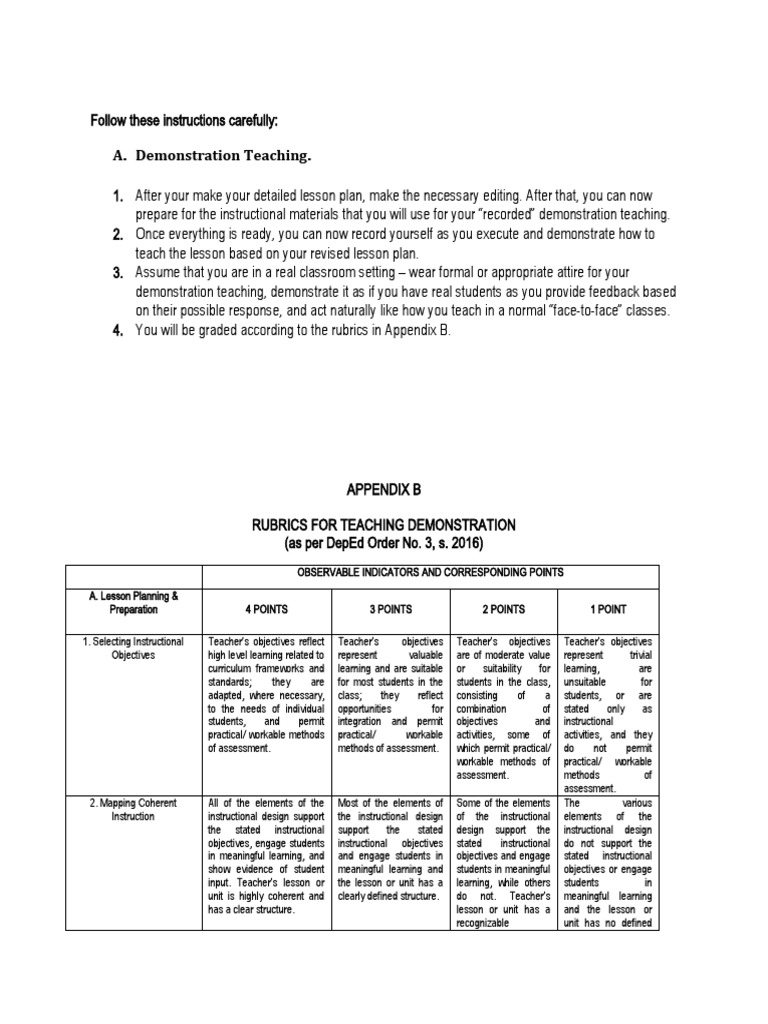 Teaching Demonstration Guidelines and Rubrics | PDF | Educational ...