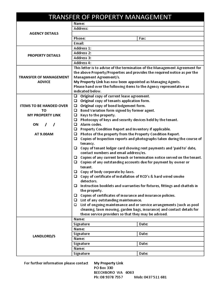 Property Management Handover Process | PDF | Leasehold Estate | Lease
