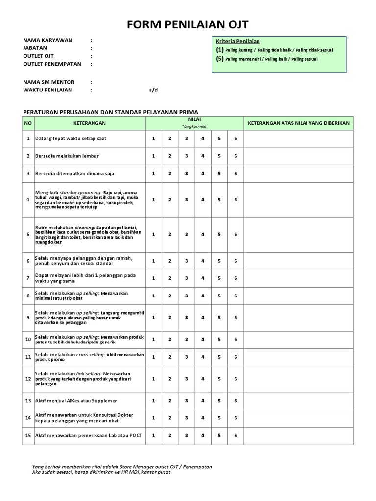Contoh Form Ojt | PDF