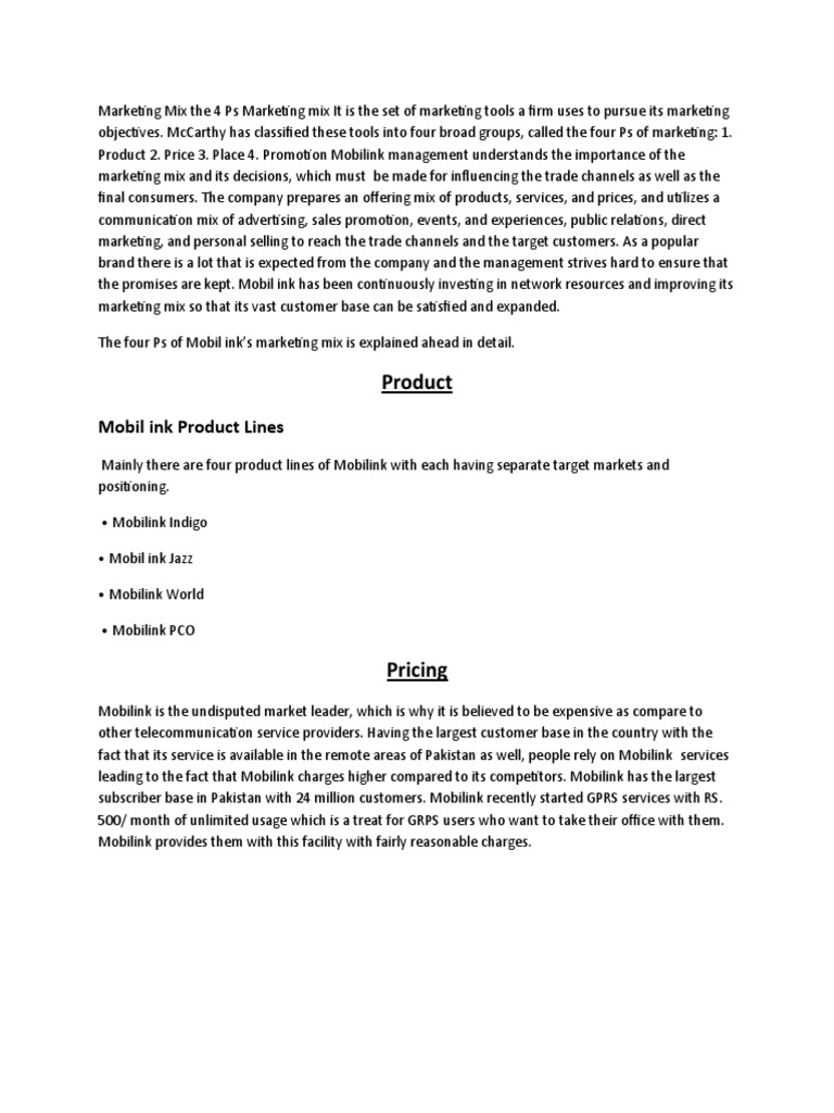 Marketing Mix The 4 Ps Marketing Mix It Is The Set of Marketing Tools A ...