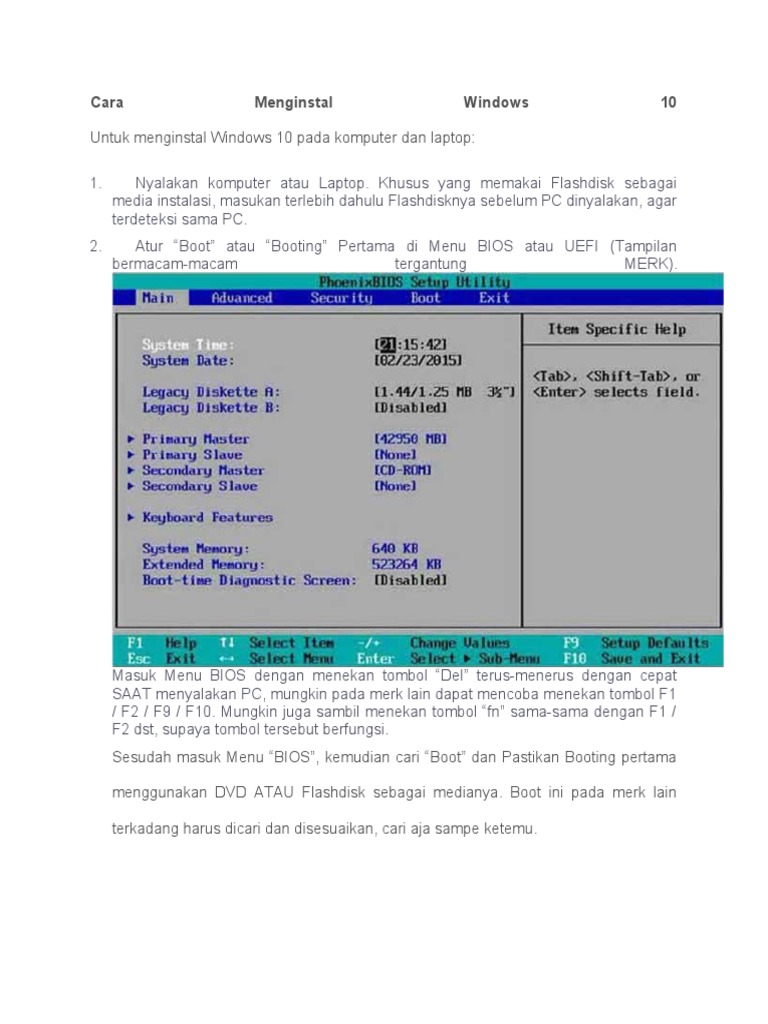Cara Menginstal Windows 10 | PDF