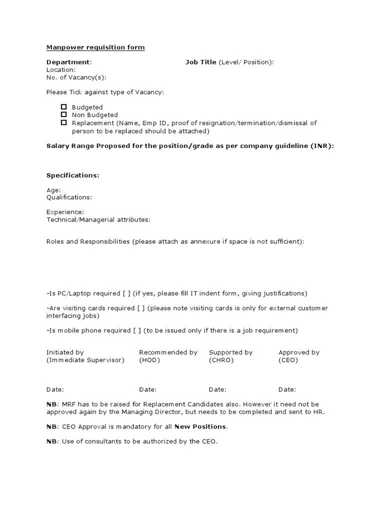 Manpower Requisition Form | PDF