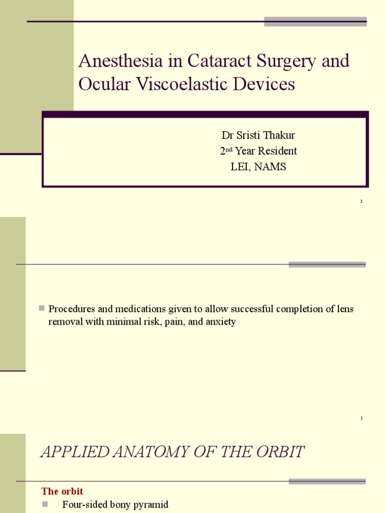Anesthesia in Cataract Surgery and Ocular Viscoelastic Devices Edited ...