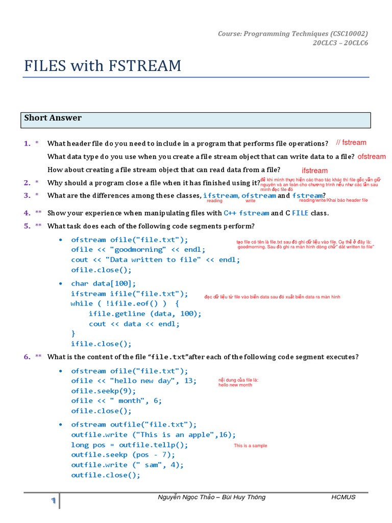 Files With Fstream: Short Answer | PDF | Text File | Pointer (Computer Programming)