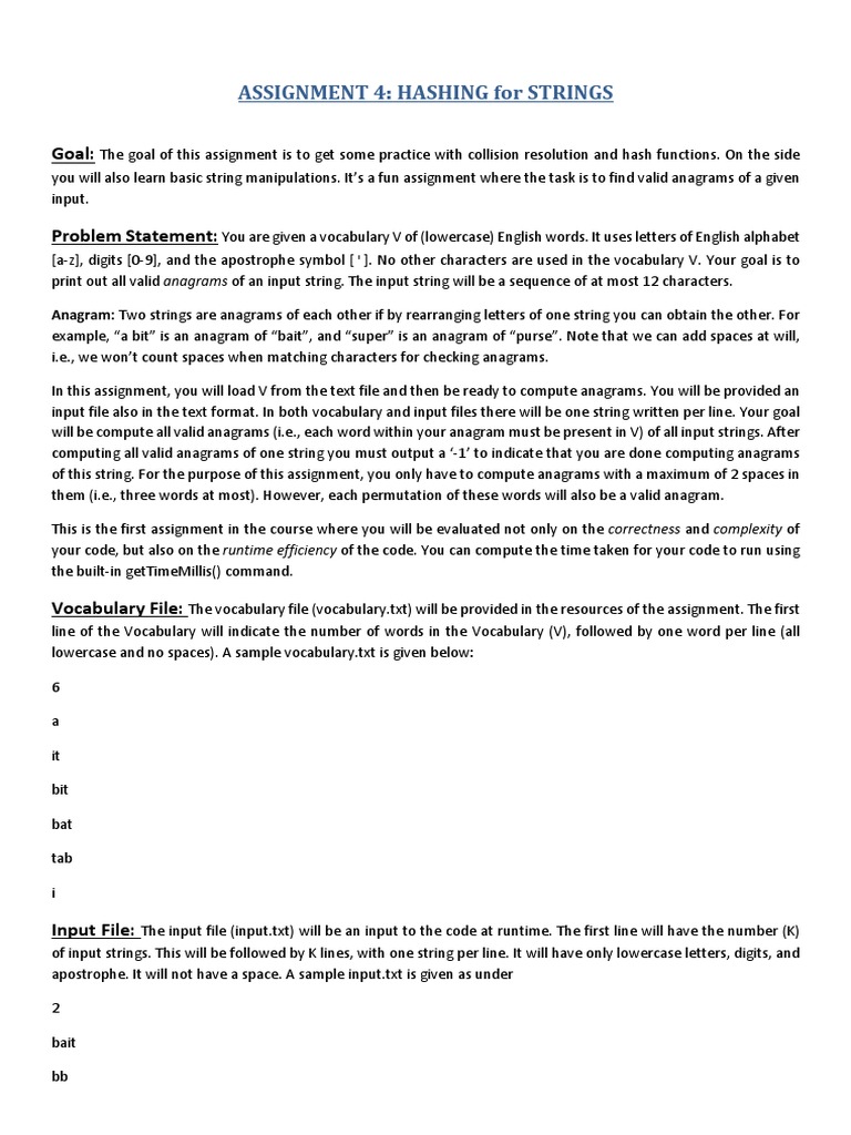 Assignment 4: Hashing For Strings: Goal | PDF | String (Computer ...