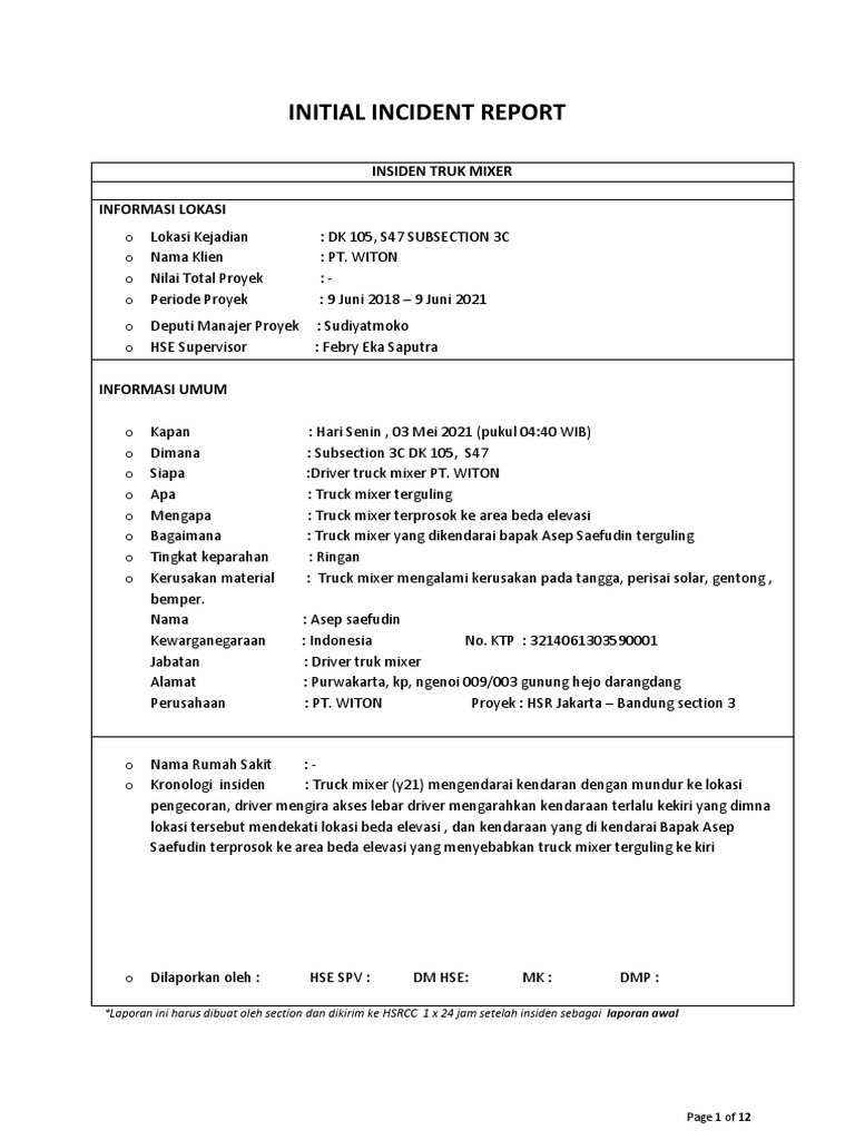 Form Insiden Report Fix Incident TM DK 105 3 Mei 2021-1 | PDF